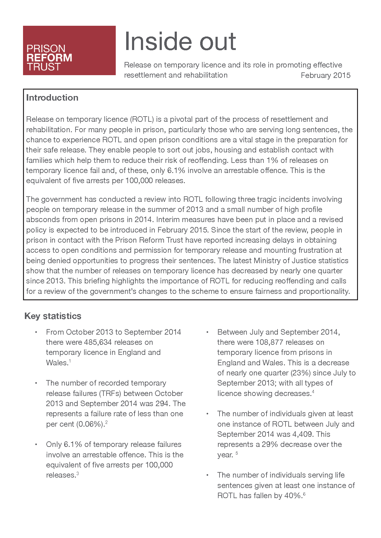 Inside Out: release on temporary licence and its role in promoting ...