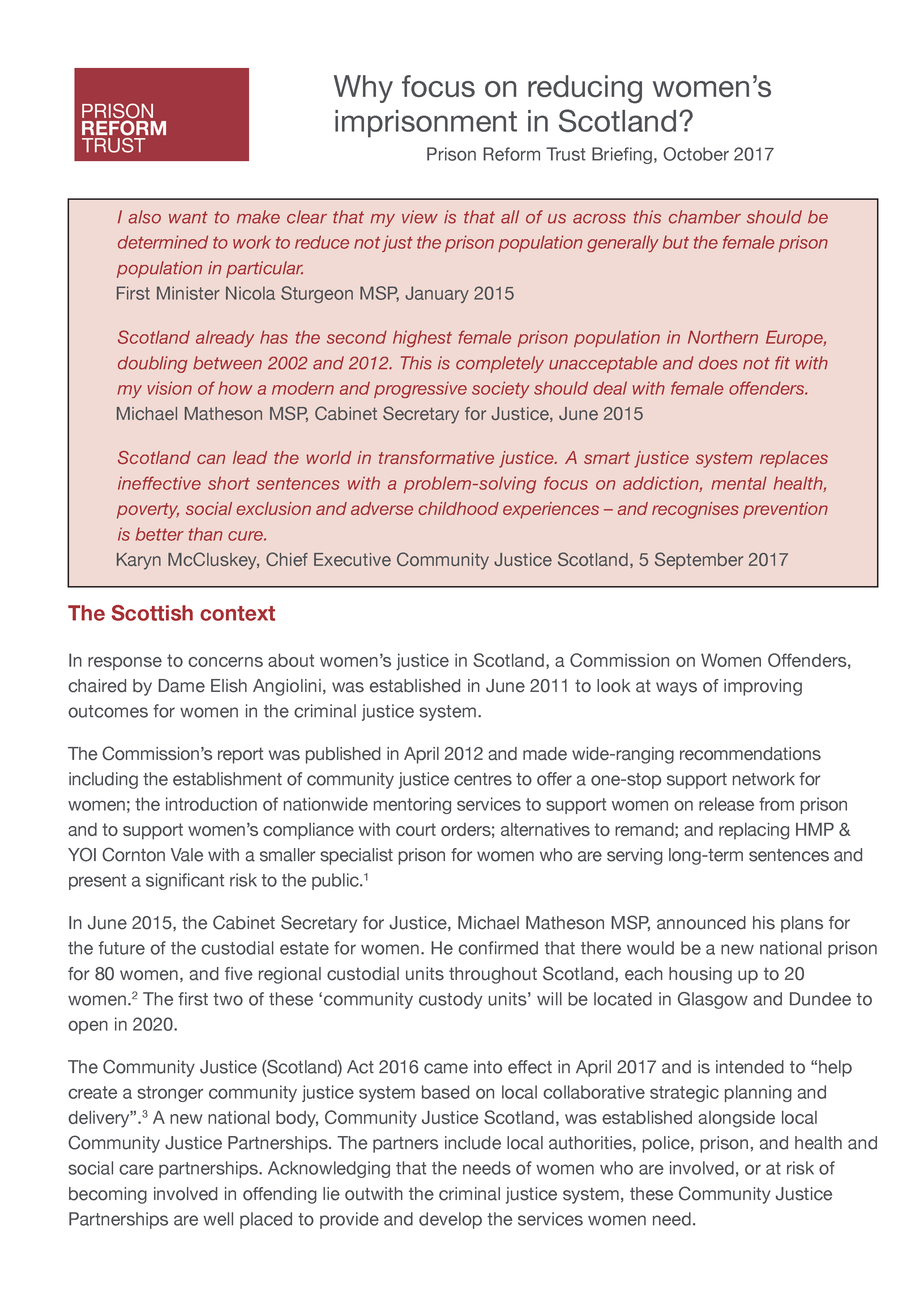 Why focus on reducing women's imprisonment in Scotland? | Prison Reform ...